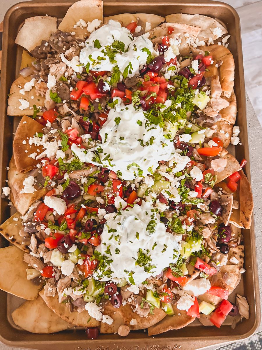 Greek Nachos with Homemade Pita Chips