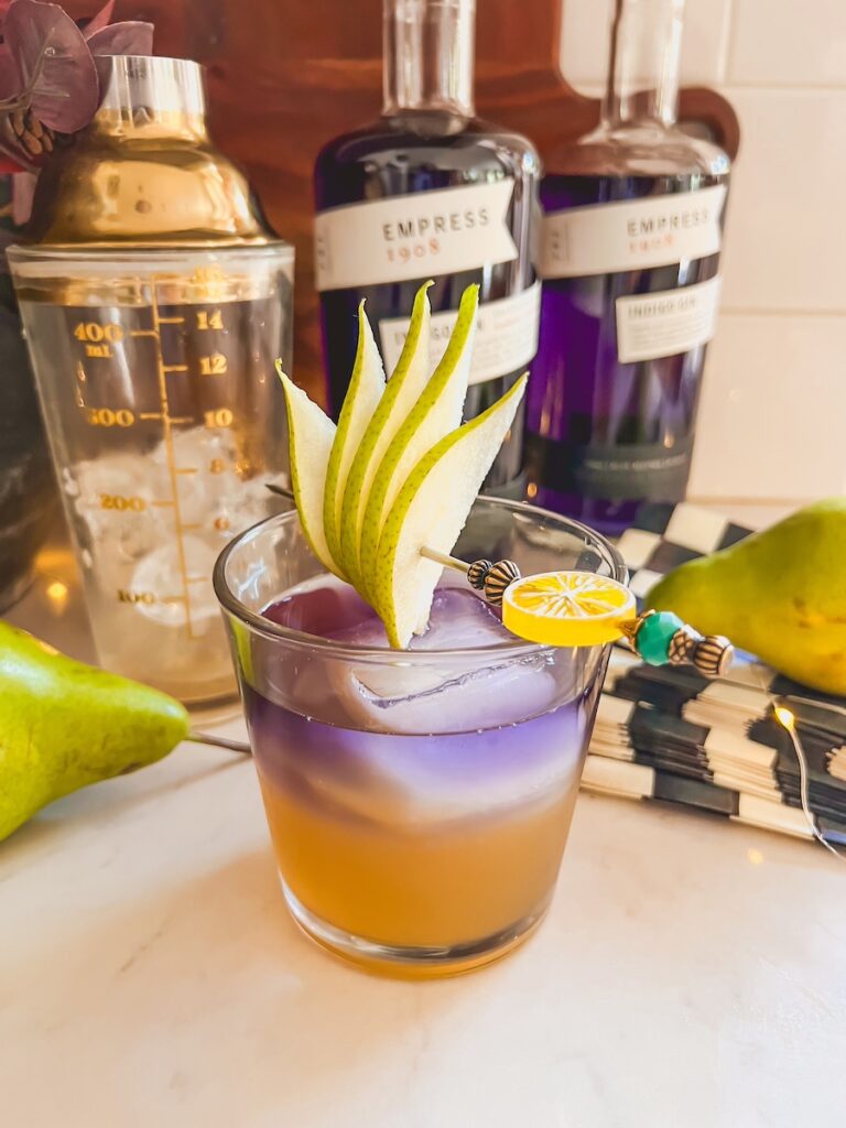 A Layered Fall Cocktail with Empress Gin, Pear Juice & Maple Syrup